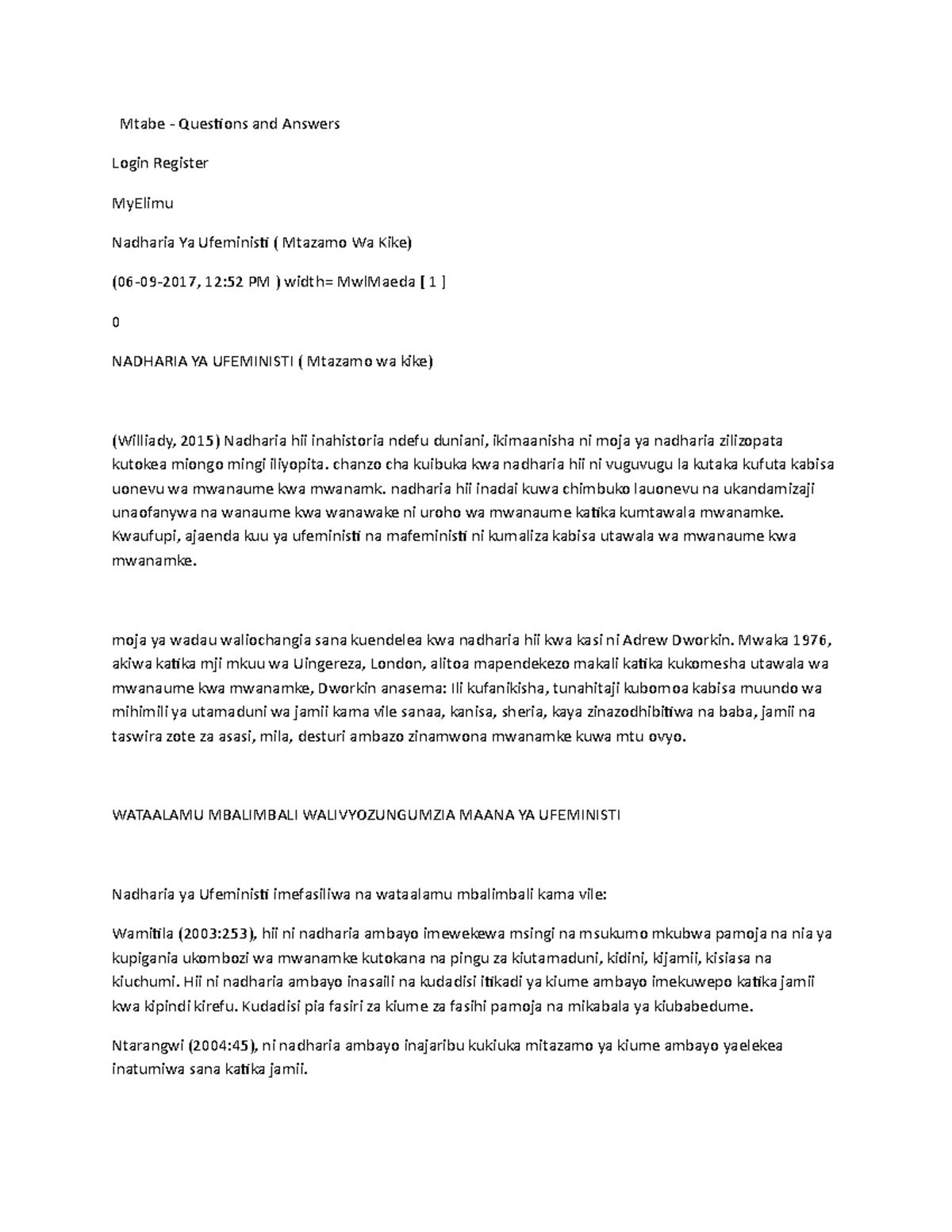 Ufeministi - chanzo cha kuibuka kwa nadharia hii ni vuguvugu la kutaka ...