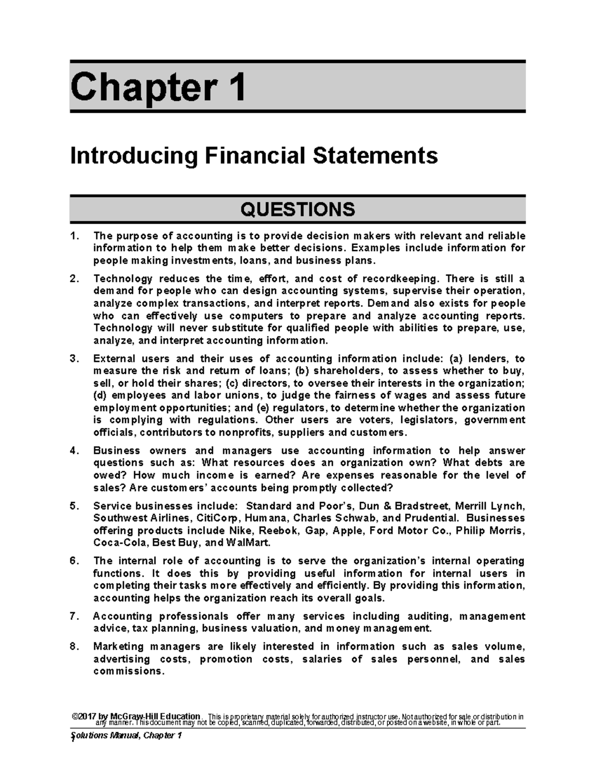 X01 Wild FA 8e SM 0001-0058 - Chapter 1 Introducing Financial ...