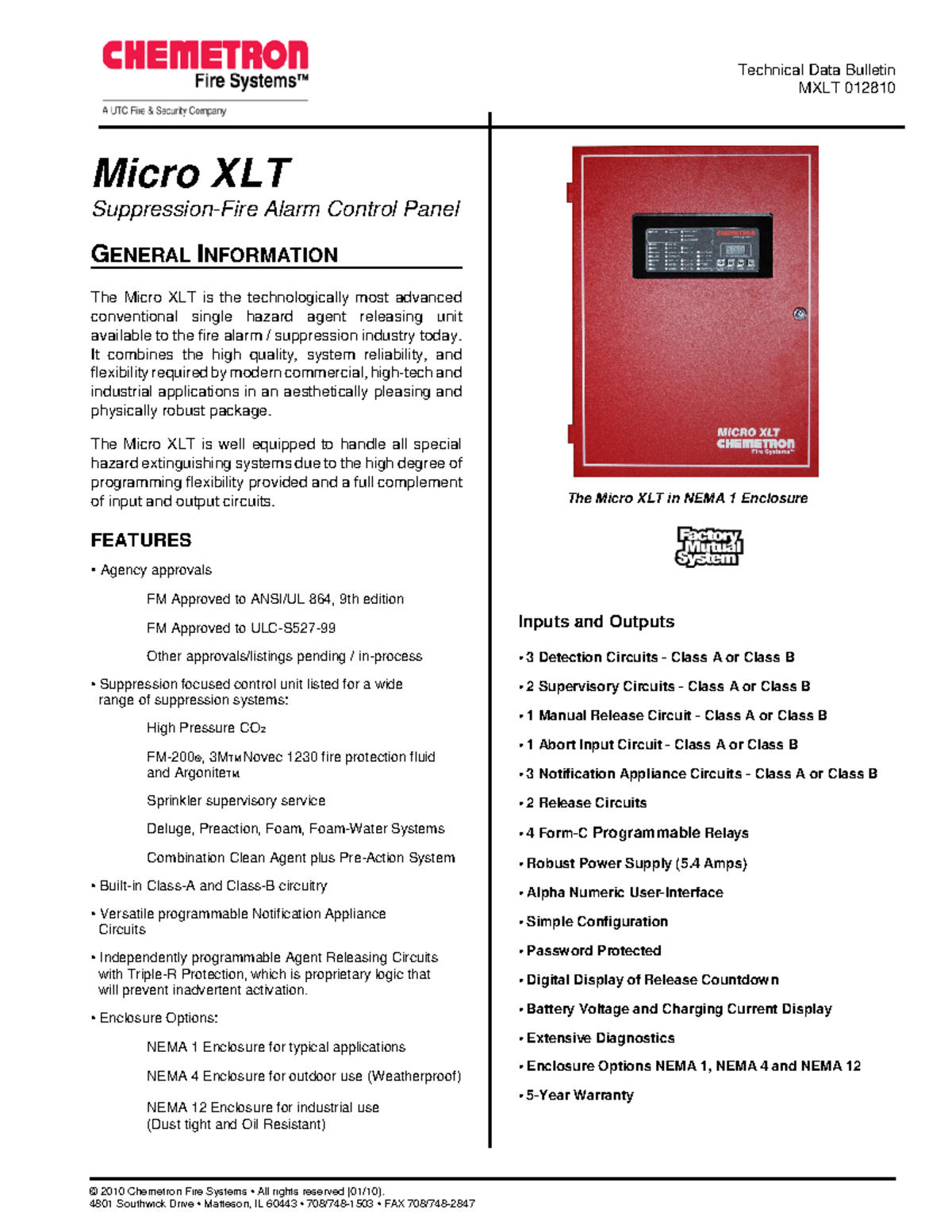 Micro XLT Panel data sheet - MXLT 012810 © 2010 Chemetron Fire Systems ...