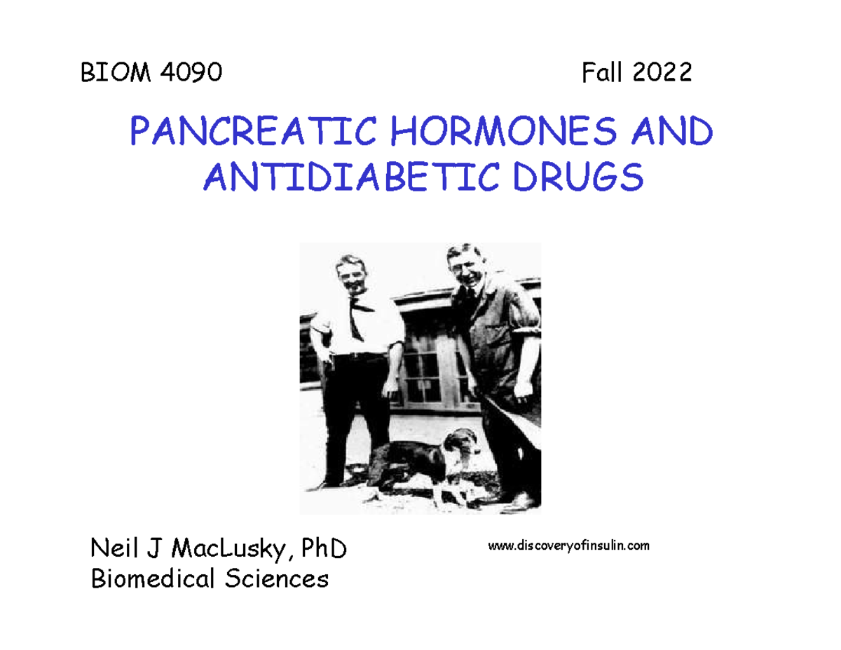 BIOM 4090 Lecture 2 - Pancreatic Hormones - PANCREATIC HORMONES AND ...