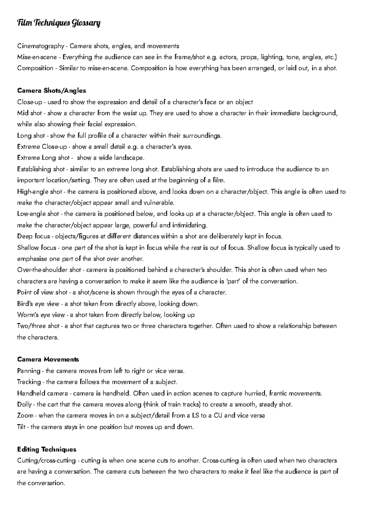 Film Techniques Glossary - A5 copy - l Technique Glsar Cinematography ...