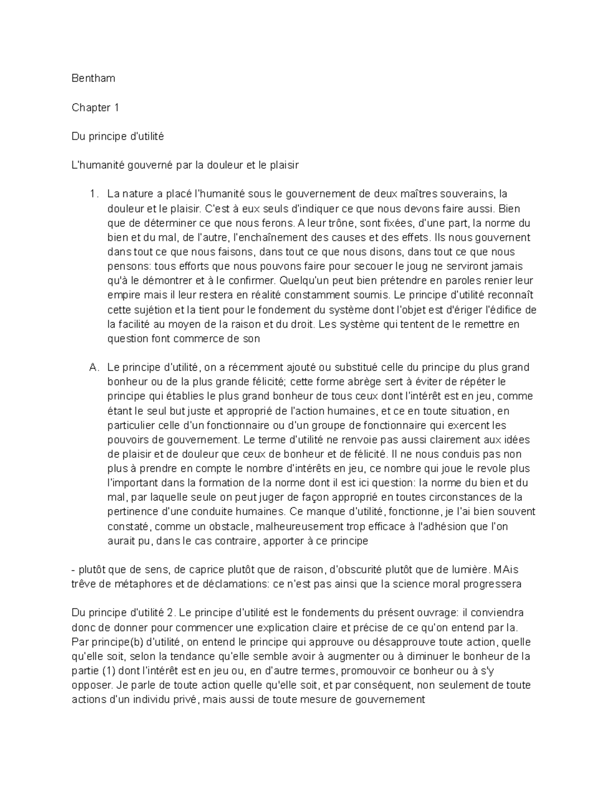 Philo texts - Bentham Chapter 1 Du principe d’utilité L’humanité ...