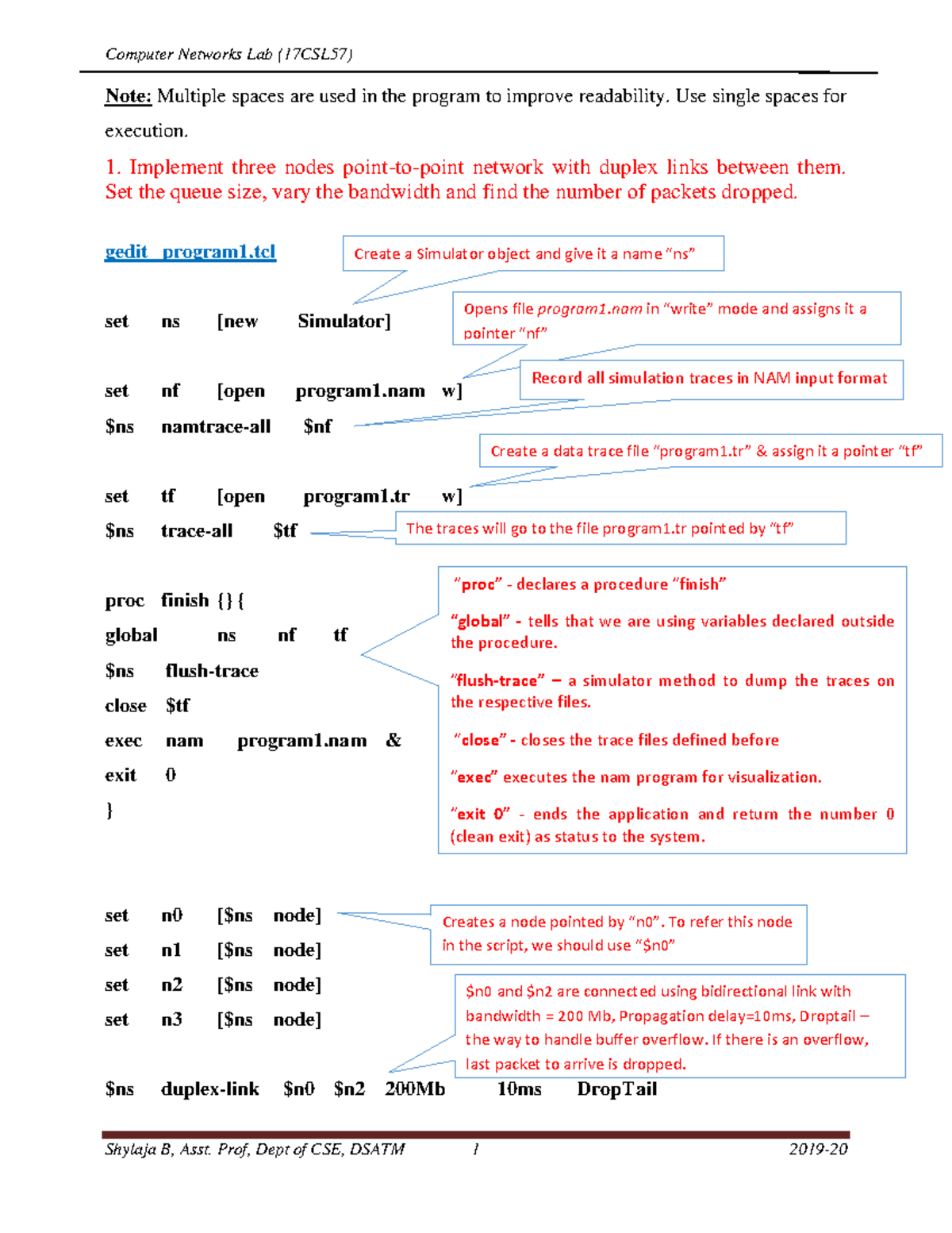 Ns2 Simulation Programs Part A Note Multiple Spaces Are Used In The