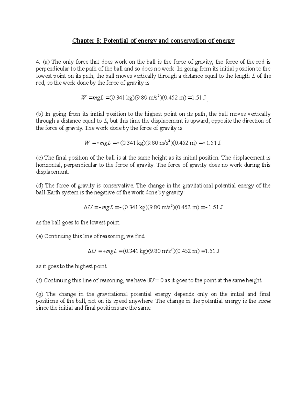 Chapter 8 Potential energy and conservation of energy solution ...