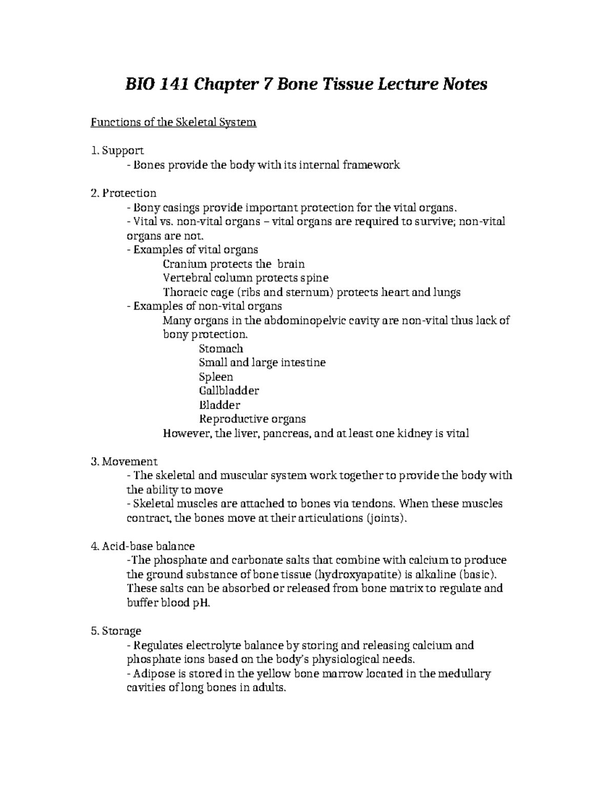 BIO 141 Chapter 7 Bone Tissue Lecture Notes - BIO 141 Chapter 7 Bone ...