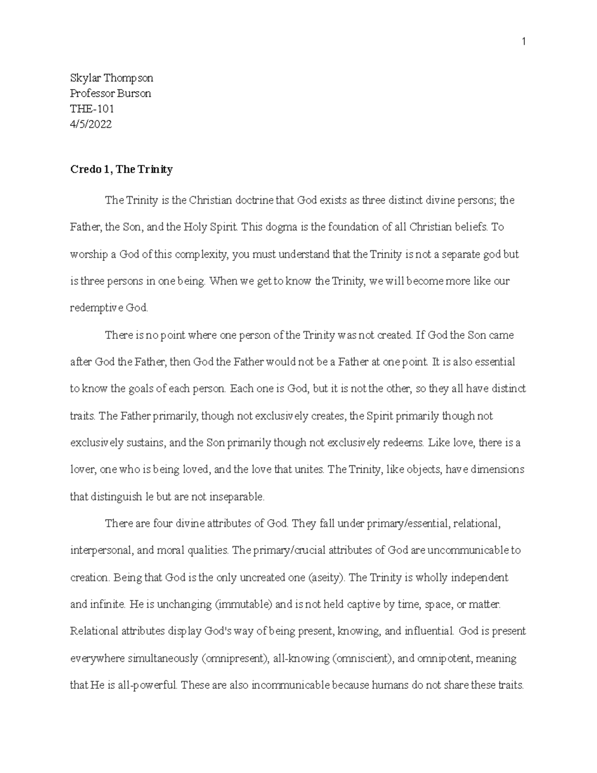Final Credo Paper - yes - Skylar Thompson Professor Burson THE- 4/5 ...