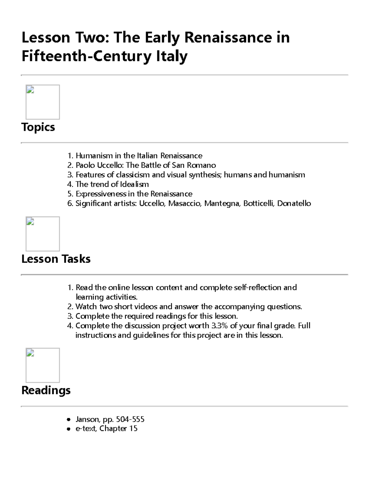 Getting Started - HI129 notes - Lesson Two: The Early Renaissance in ...