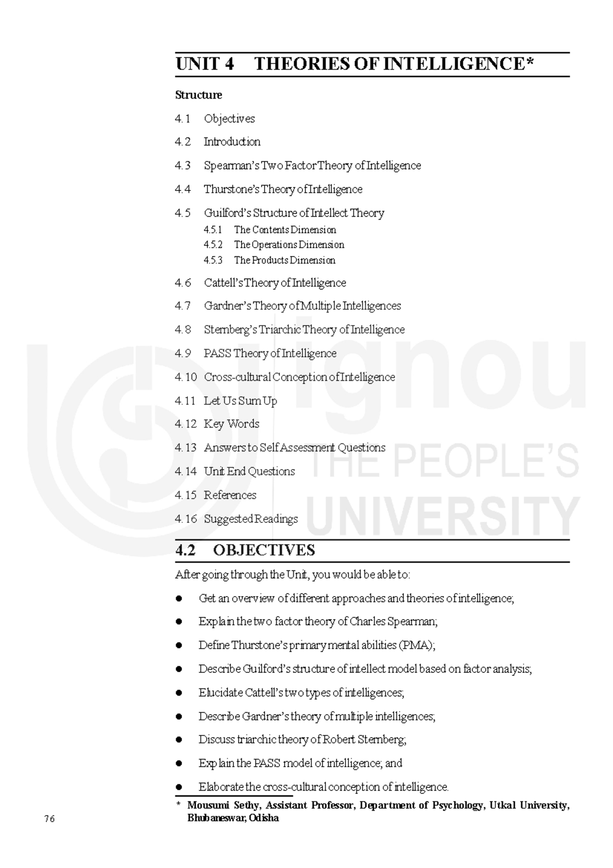 Unit-4 - 7 6 UNIT 4 THEORIES OF INTELLIGENCE* Structure 4 Objectives 4 ...