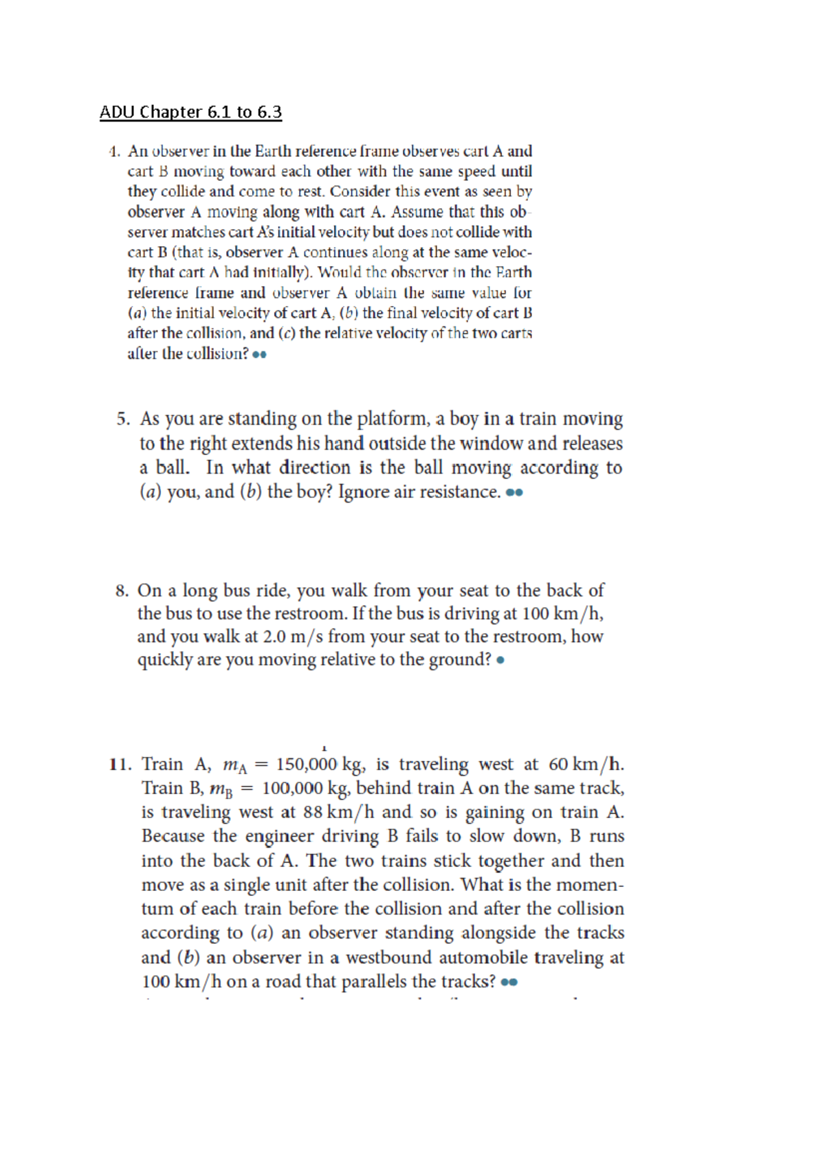 Chapter 6 Questions - tutorial practice - PHYS1000 - ADU Chapter 6 to 6 ...