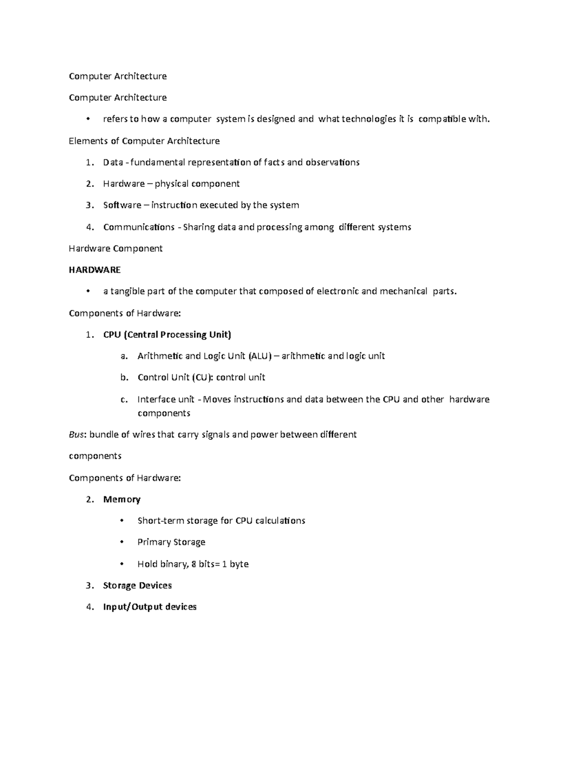 Computer architecture - Computer Architecture Computer Architecture ...