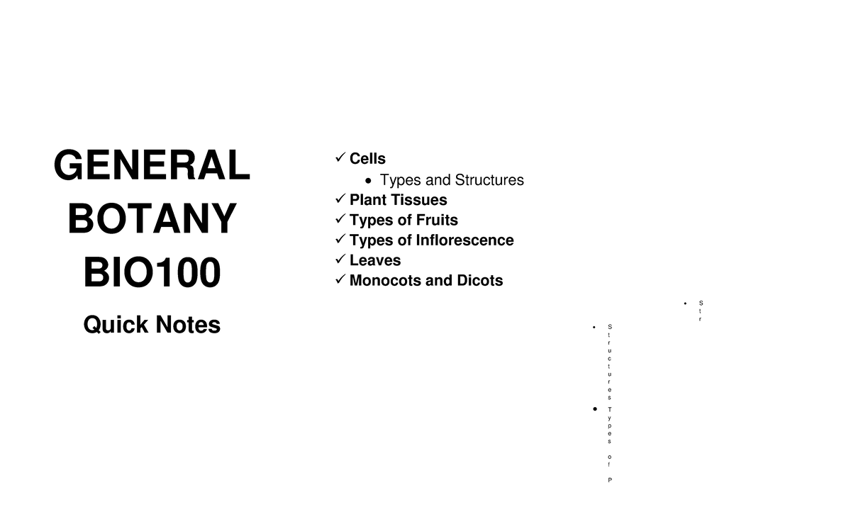 Botany (Cell Structures, Plant Tissues, Fruits, Inflorescence, Leaves ...