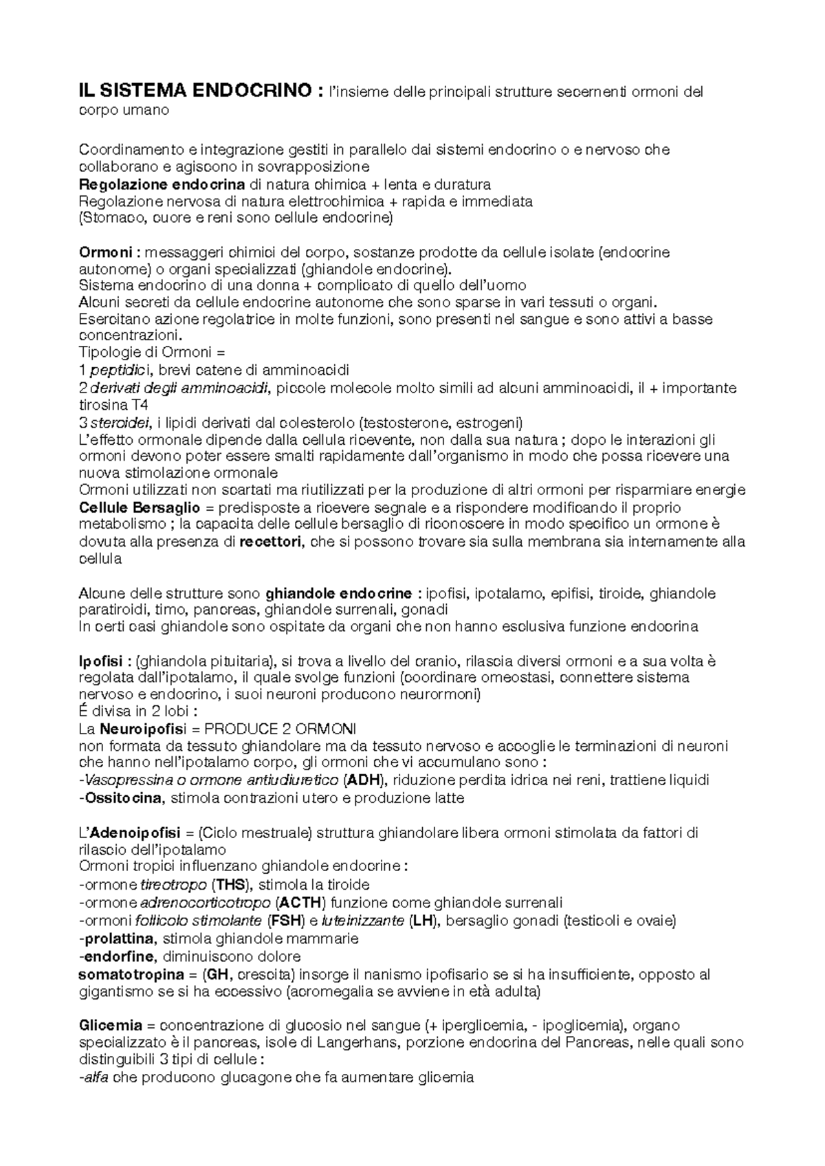 Il Sistema Endocrino - IL SISTEMA ENDOCRINO : l’insieme delle ...