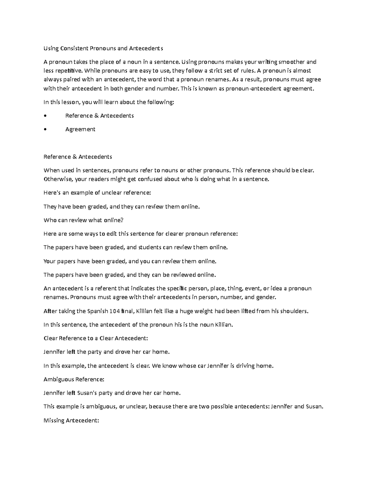 Using Consistent Pronouns and Antecedents - Using pronouns makes your ...
