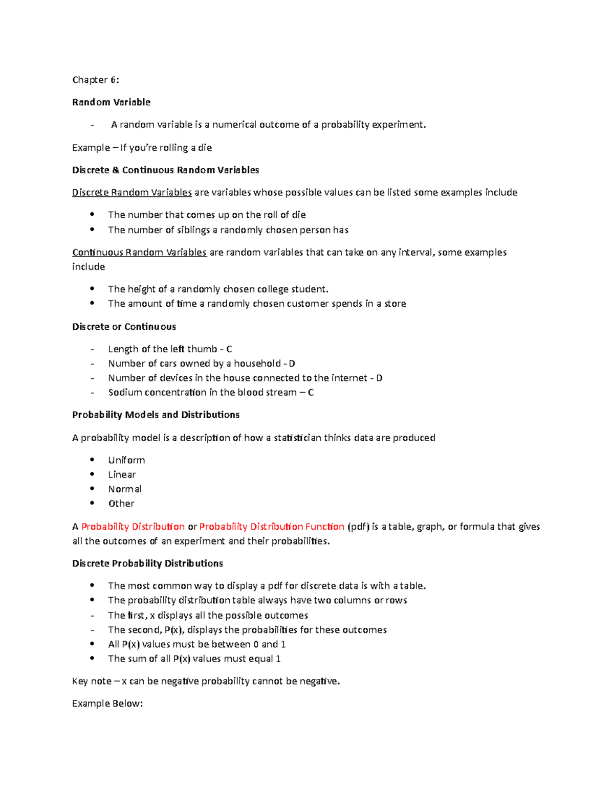 Chapter 6 - Professor is Professor Arthur. - Chapter 6: Random Variable ...