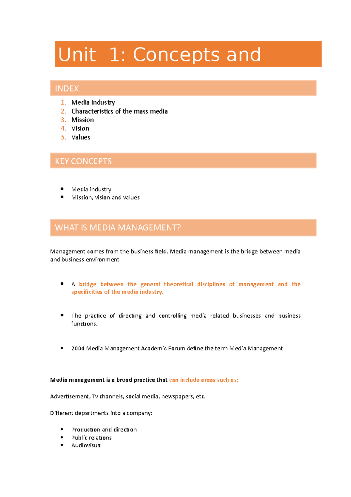 Organization of media enterprises Apuntes - 1. Media industry 2 ...