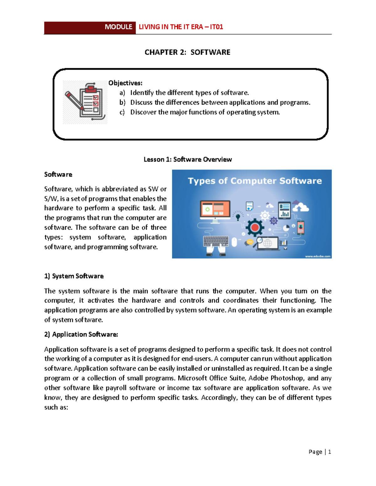 IT01 Chapter 2 - Pls like or heart thankyou - CHAPTER 2: SOFTWARE Lesson 1: Software Overview ...