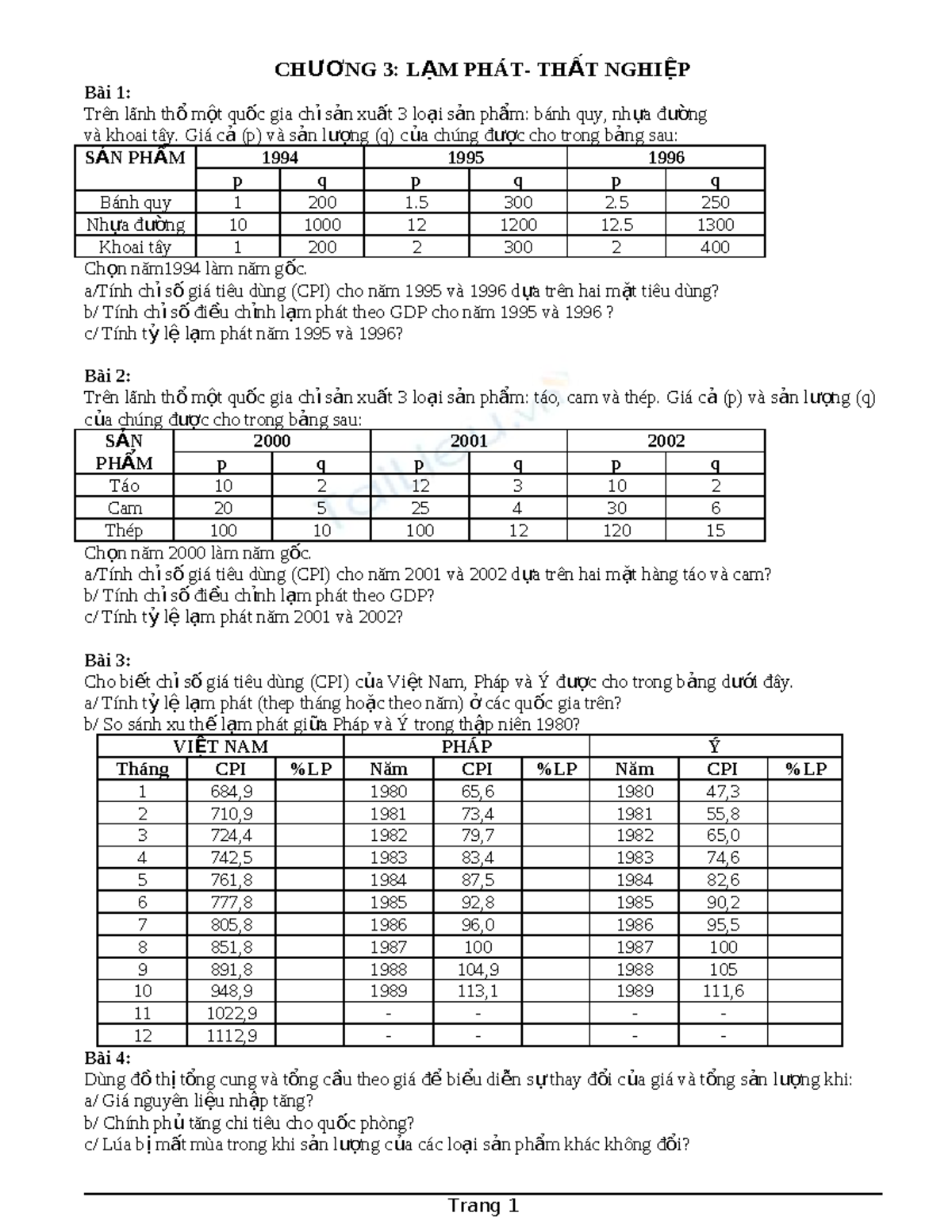 Bai tap va bai giai kinh te vi mo lam phat va that nghiep 4755 - CH ƯƠNG 3: L ẠM PHÁT- TH ẤT ...