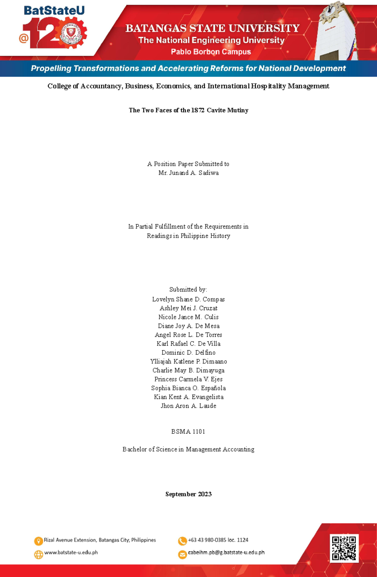 Draft Position Paper - Cavite Mutiny - The Two Faces of the 1872 Cavite Mutiny A Position Paper ...