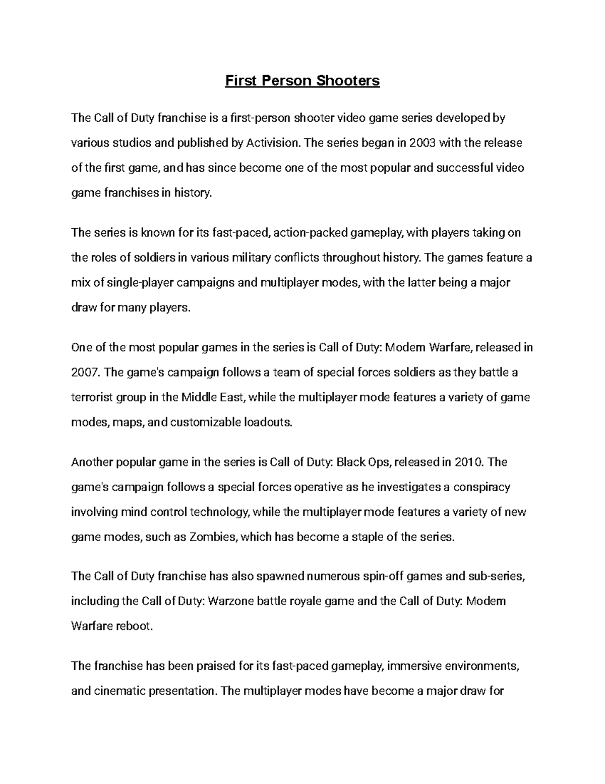 First Person Shooters - 3 popular FPS series - First Person Shooters ...