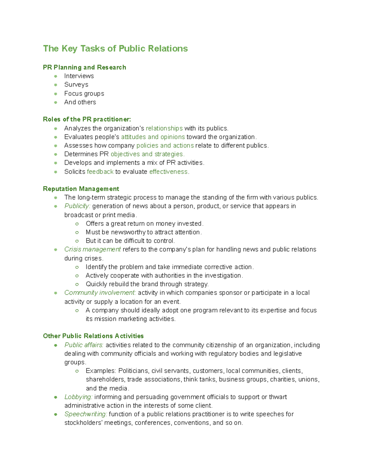 Cap 210 The Key Tasks of Public Relations - The Key Tasks of Public ...