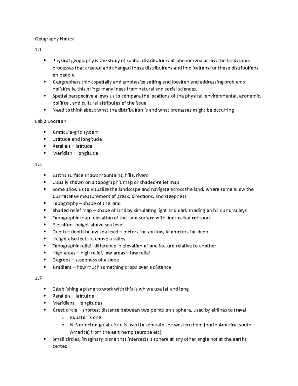 Geography Notes - Geography Notes: Physical geography is the study of ...