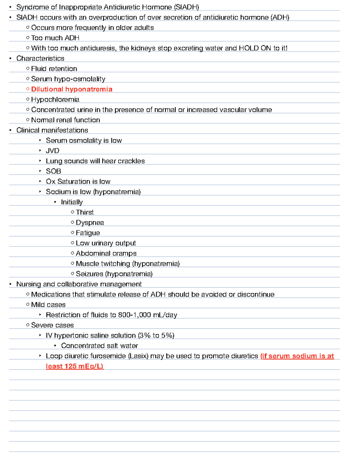 Siadh - Lecture - Syndrome of Inappropriate Antidiuretic Hormone (SIADH ...