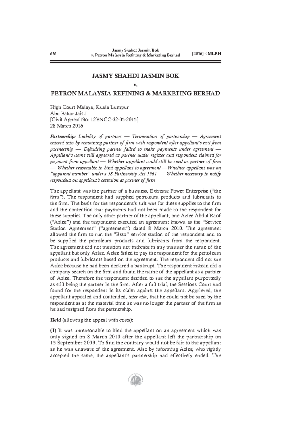 Cases Pdf Opener - case 4 - 656 [2016] 4 MLRH JASMY SHAHDI JASMIN BOK v. PETRON MALAYSIA ...