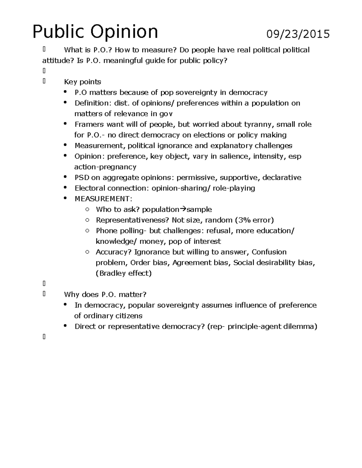 Public Opinion 8 notes - Professor Jack Citrin - Public Opinion 09/23 ...