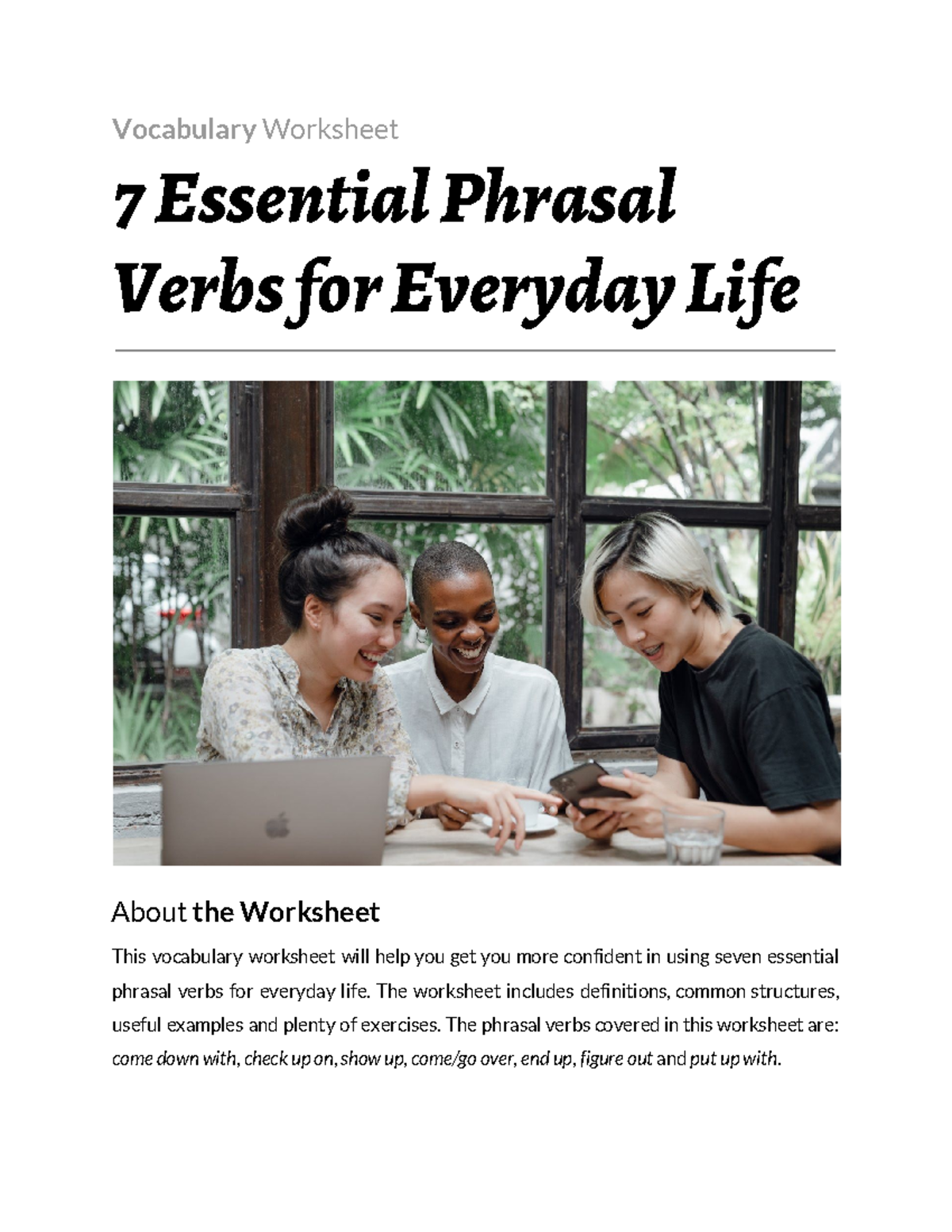 7 phrasal verbs for everyday life - Vocabulary Worksheet 7 Essential ...