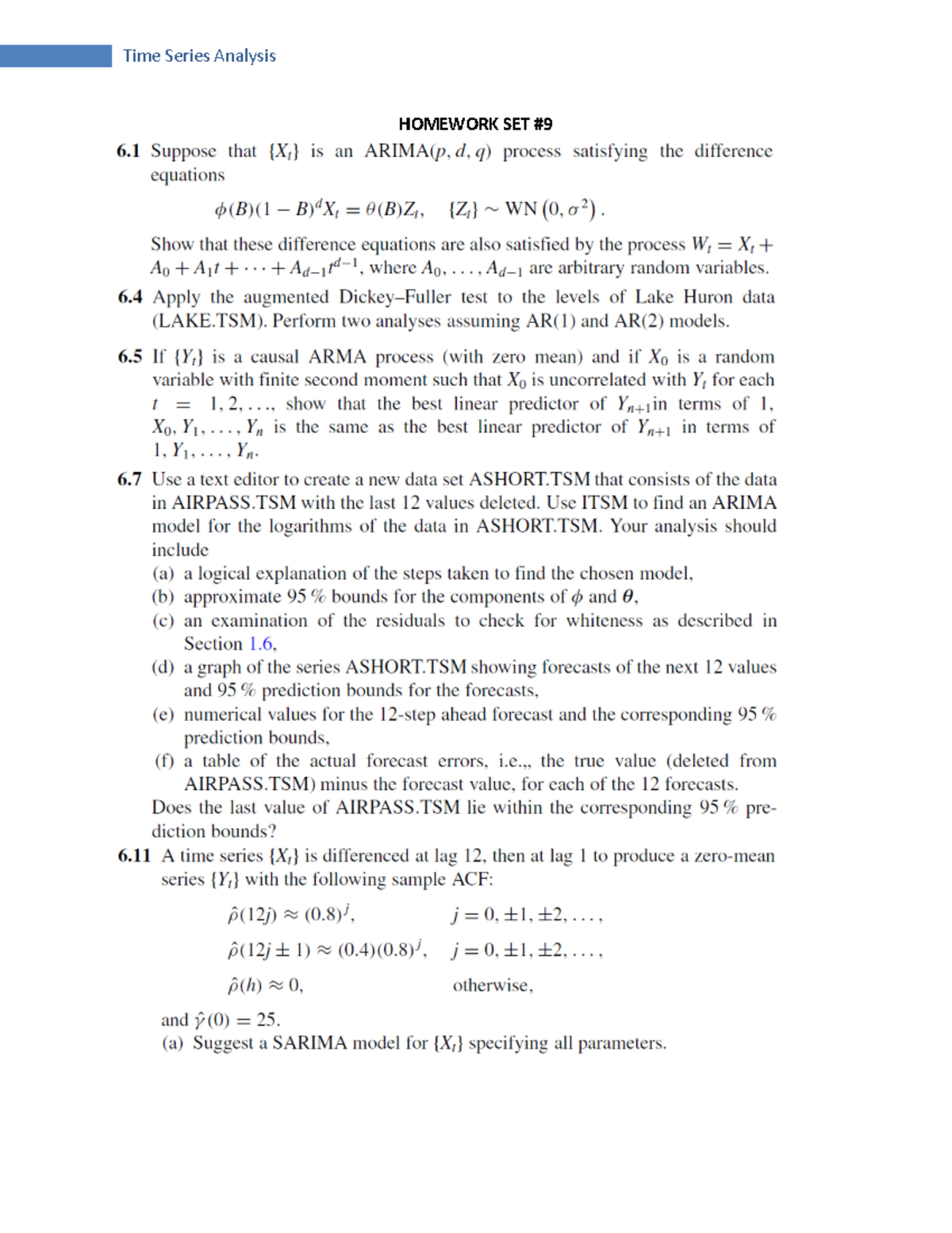 Time Series Analysis HW 09 - S5221 - Time Series Analysis HOMEWORK SET ...