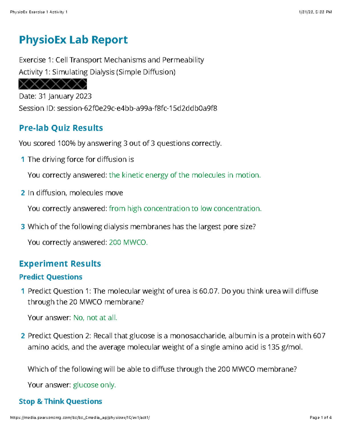 A&P Physio Ex Exercise 1 - PhysioEx Lab Report Exercise 1 : Cell ...