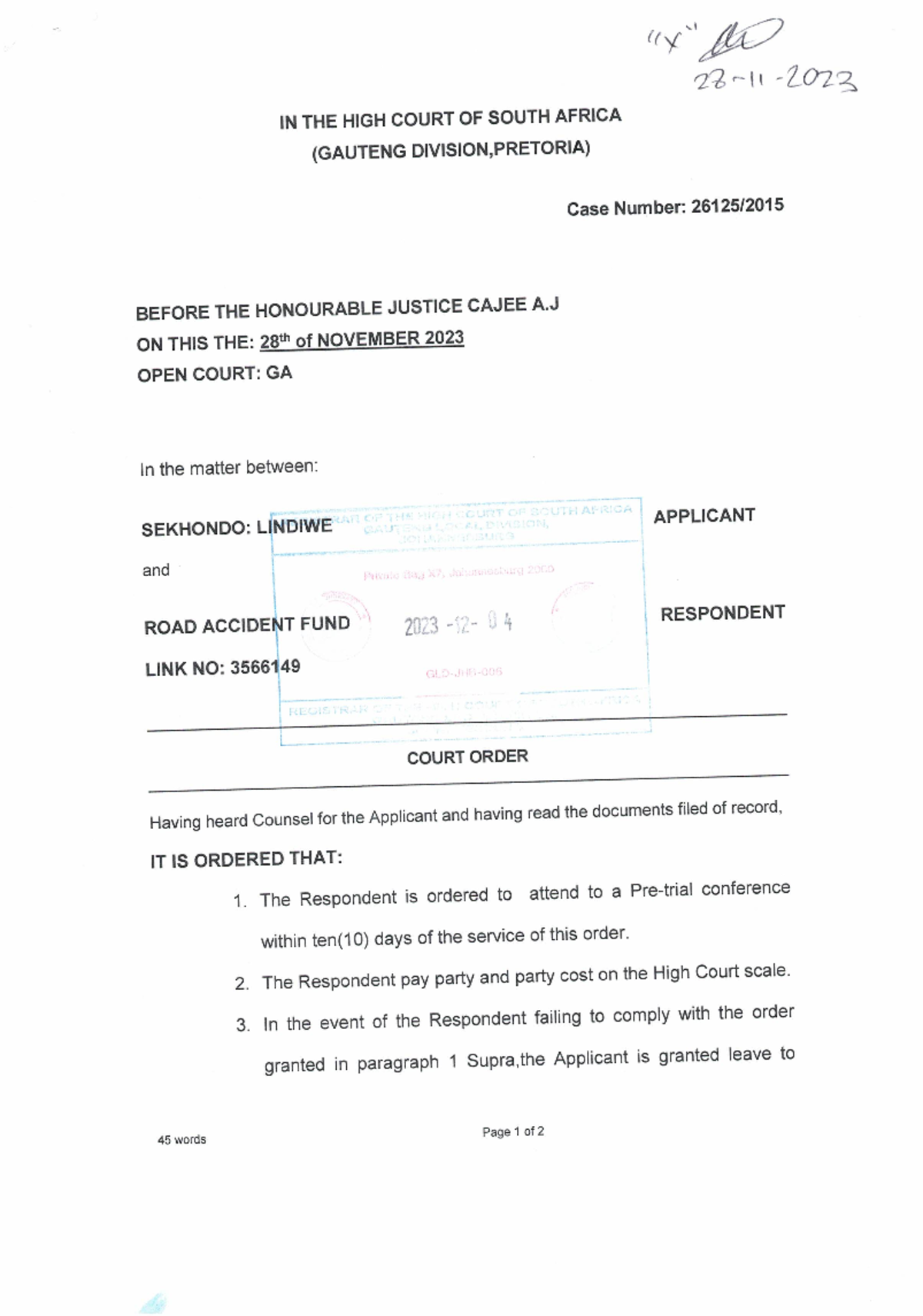 0001 2015-26125 Court Order 2023-12-19 - 00 IN THE HIGH COURT OF SOUTH ...