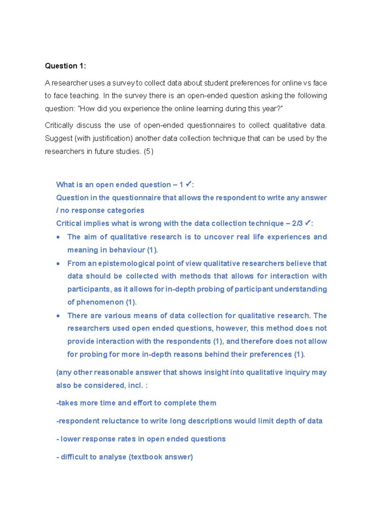 Session 4 exam questions memo - Question 1: A researcher uses a survey ...