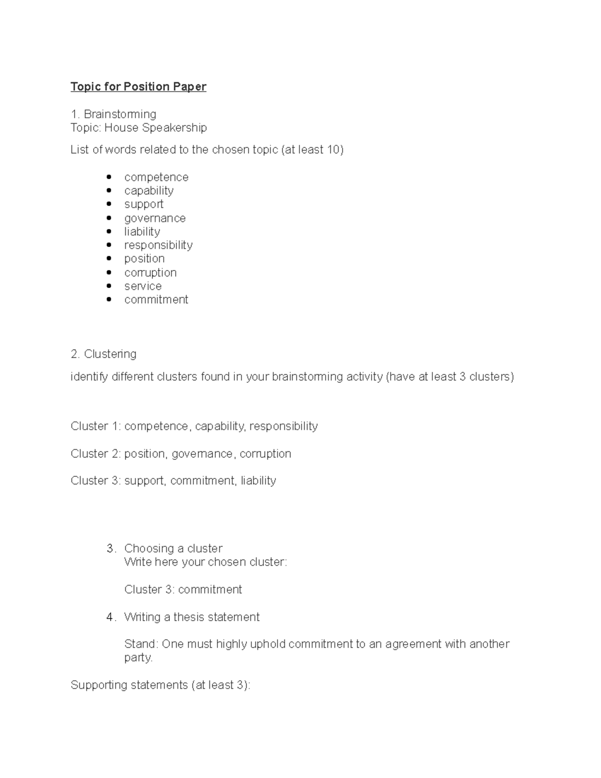 Topic for Position Paper - Topic for Position Paper Brainstorming Topic ...