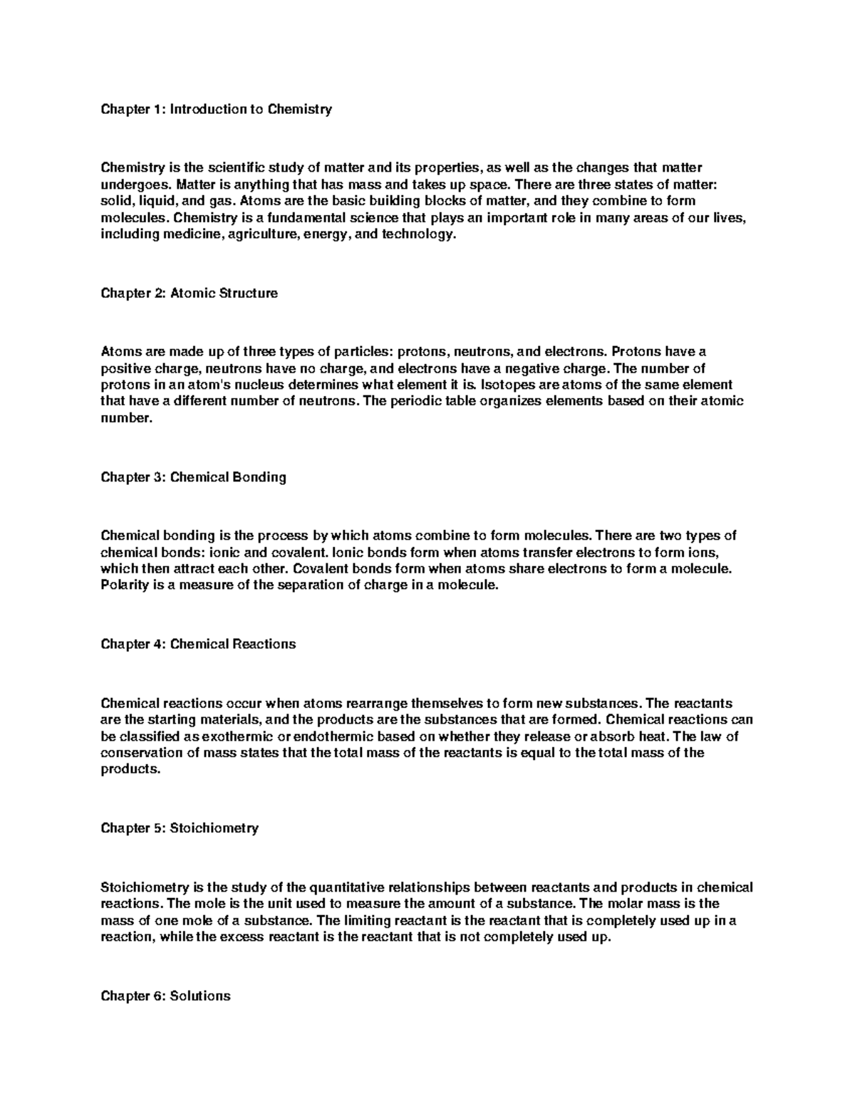 Chemistry - Chapter 1: Introduction to Chemistry Chemistry is the ...