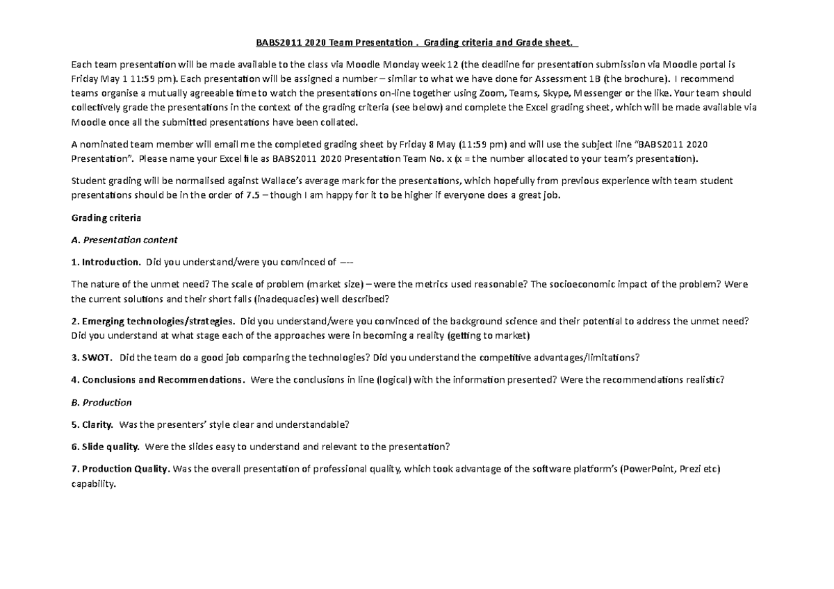 Assessment 3B Presentation Guidelines 2020 - BABS2011 2020 Team ...