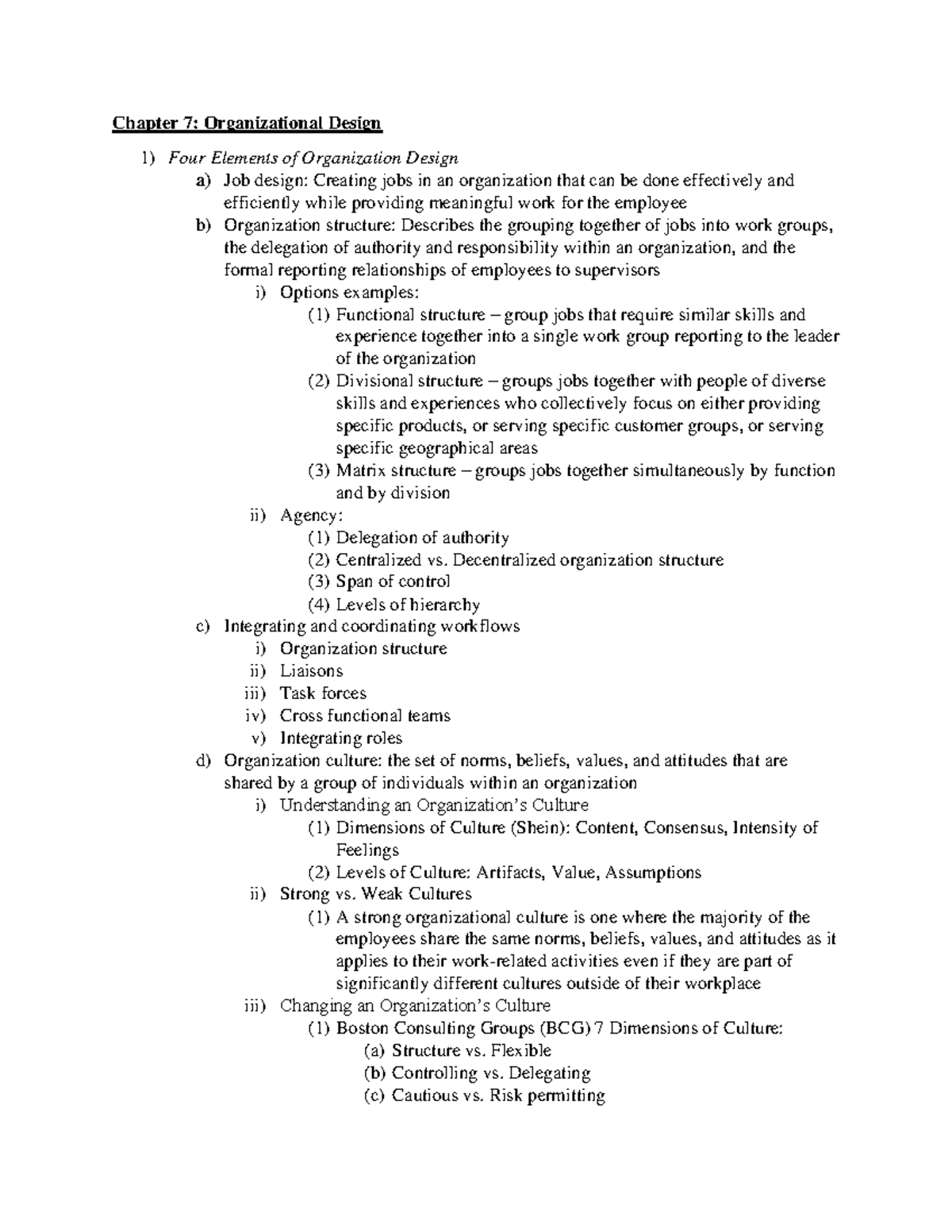 Chapter 7 - Organization Design - Chapter 7: Organizational Design Four ...