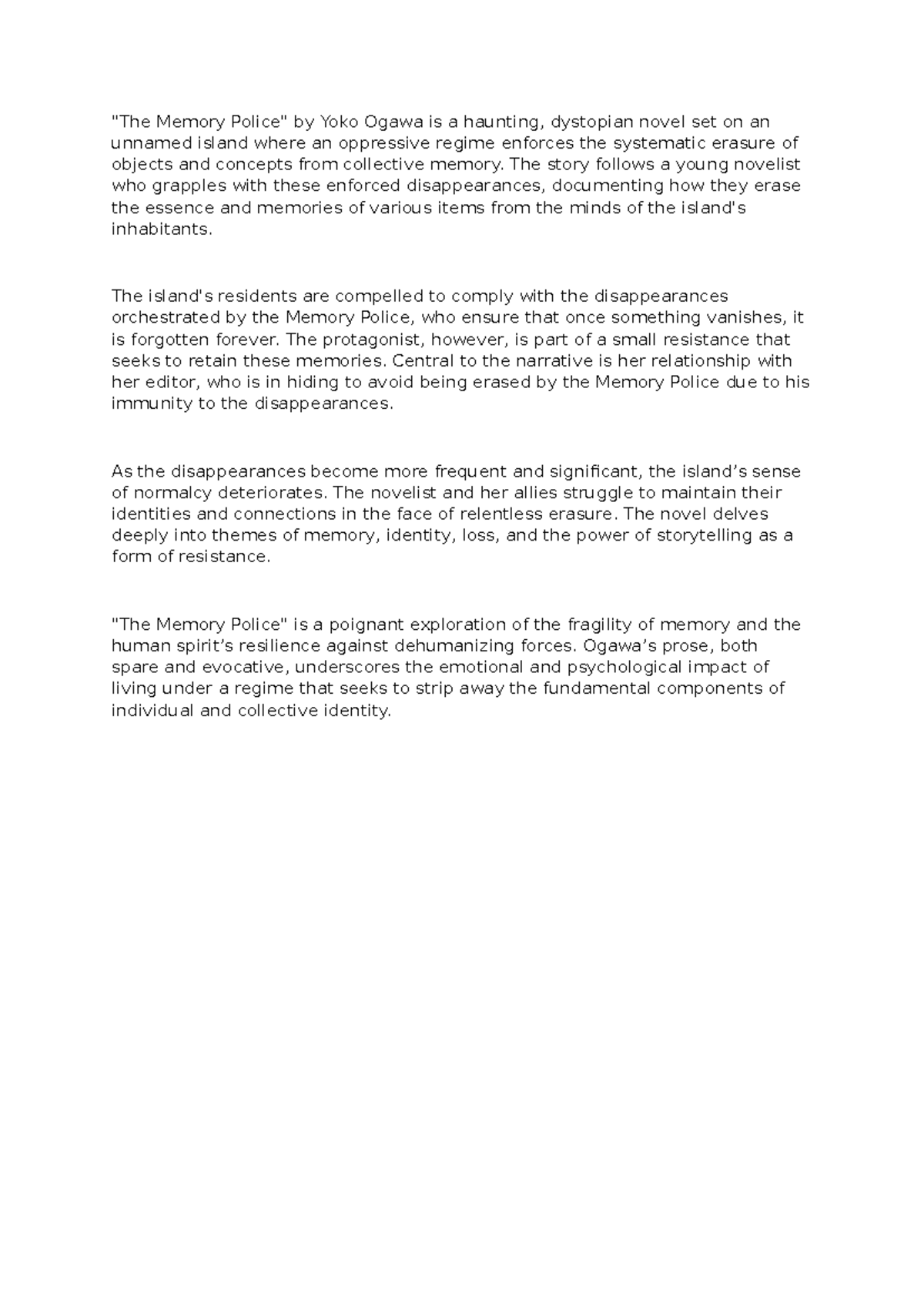 Yoko Ogawa - The Memory Police - "The Memory Police" by Yoko Ogawa is a ...