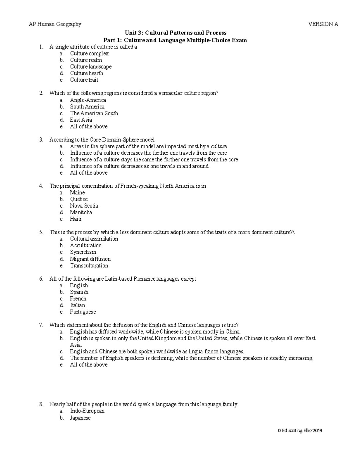 AP Human Geography - Cultural Patterns and Processes Culture and ...