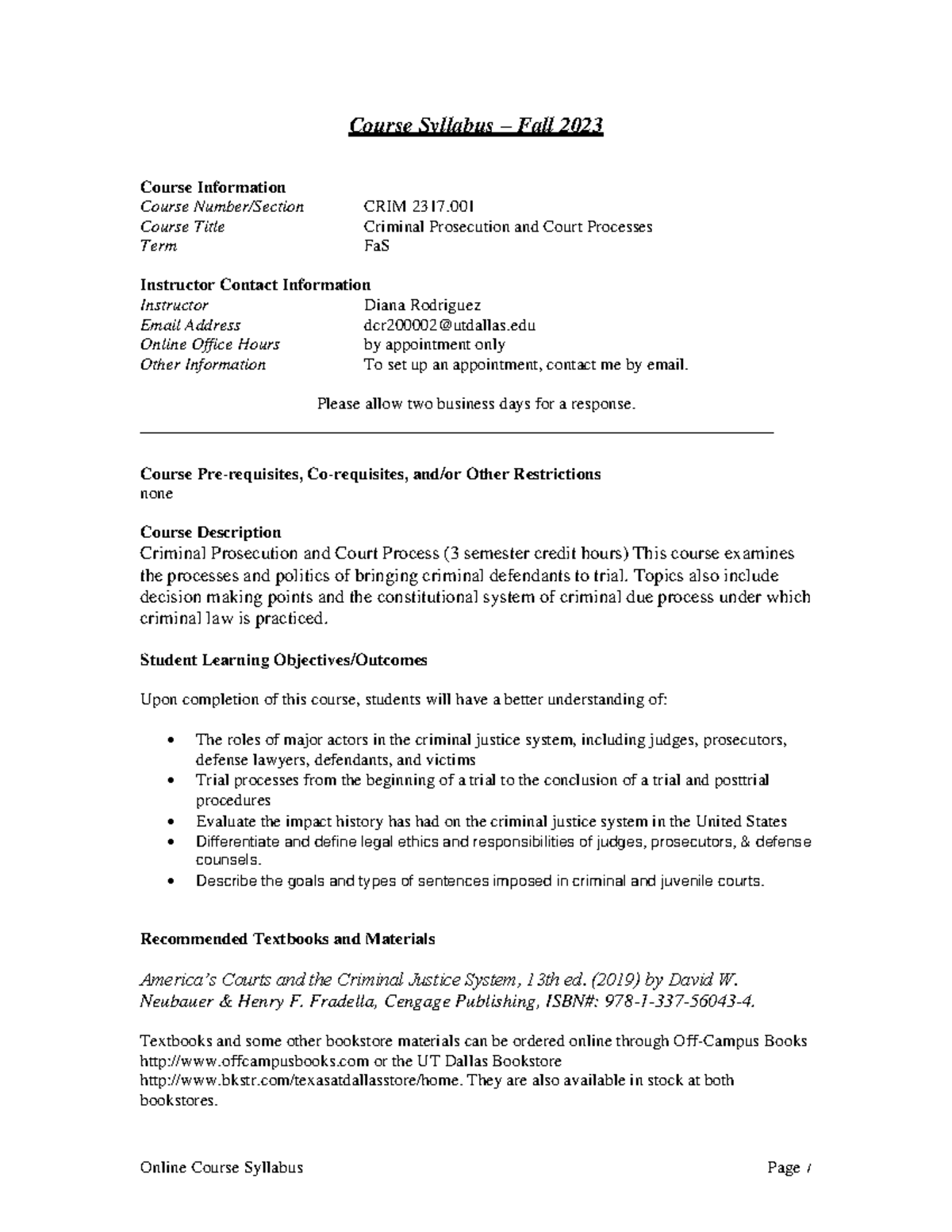 Course Syllabus 7 - pract - Course Syllabus – Fall 2023 Course ...