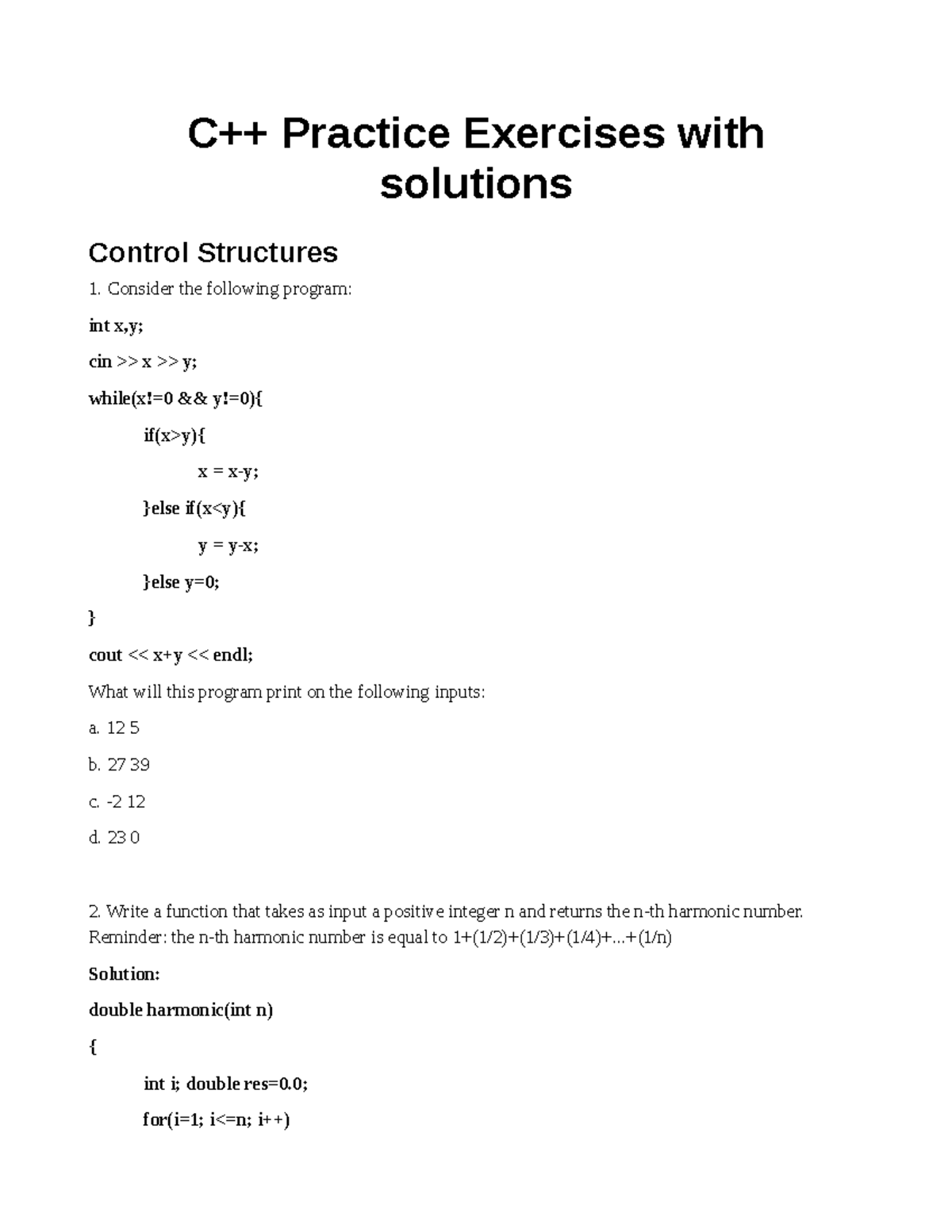 0521 c practice exercises with solutions - C++ Practice Exercises with ...