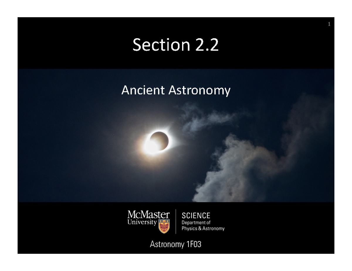 1F03 2020C2 - 1F03 2020C19 - Section 2. Ancient Astronomy Astronomy 1F ...