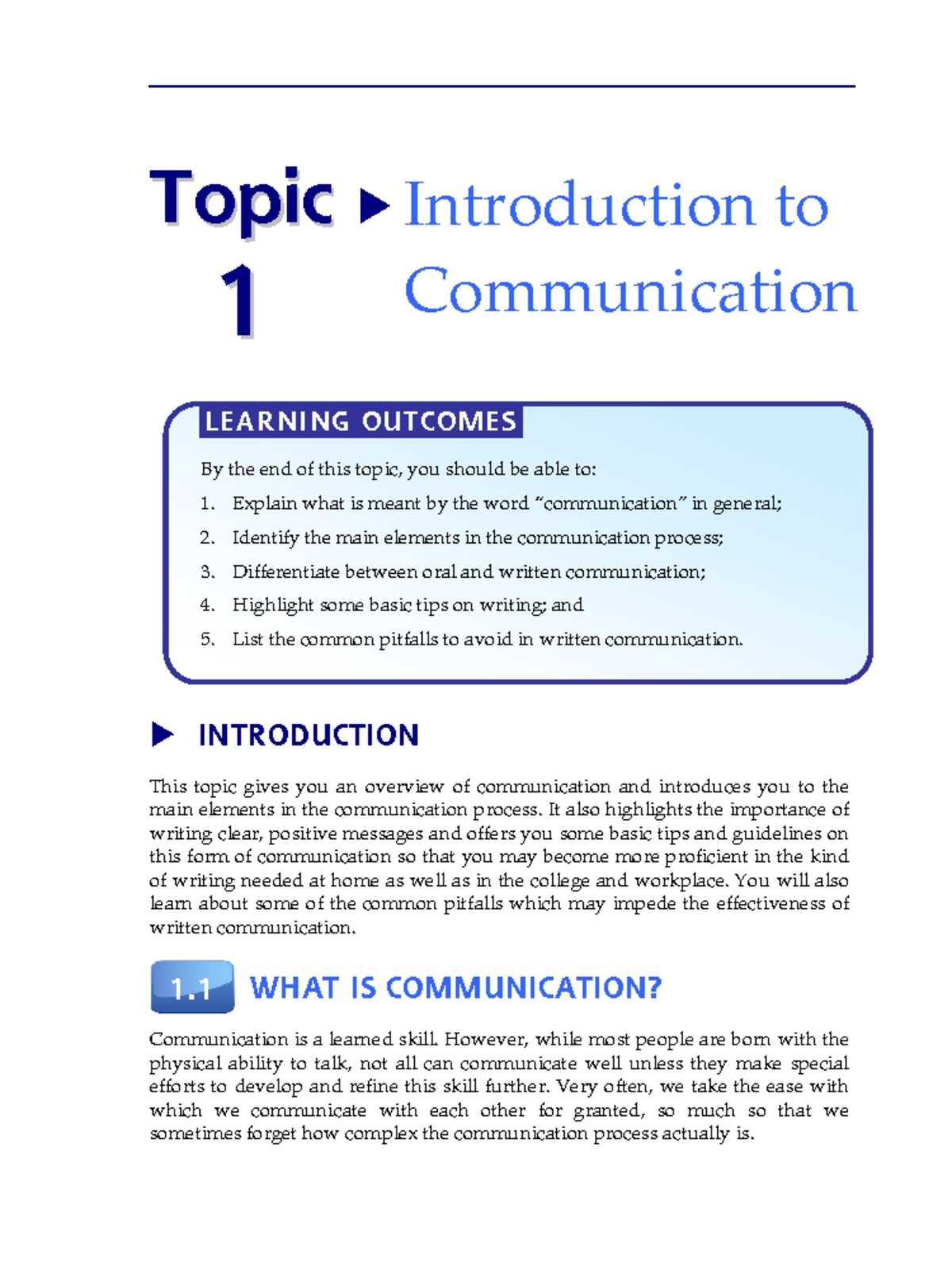 INTRODUCTION TO COMMUNICATION - X INTRODUCTION This topic gives you an ...