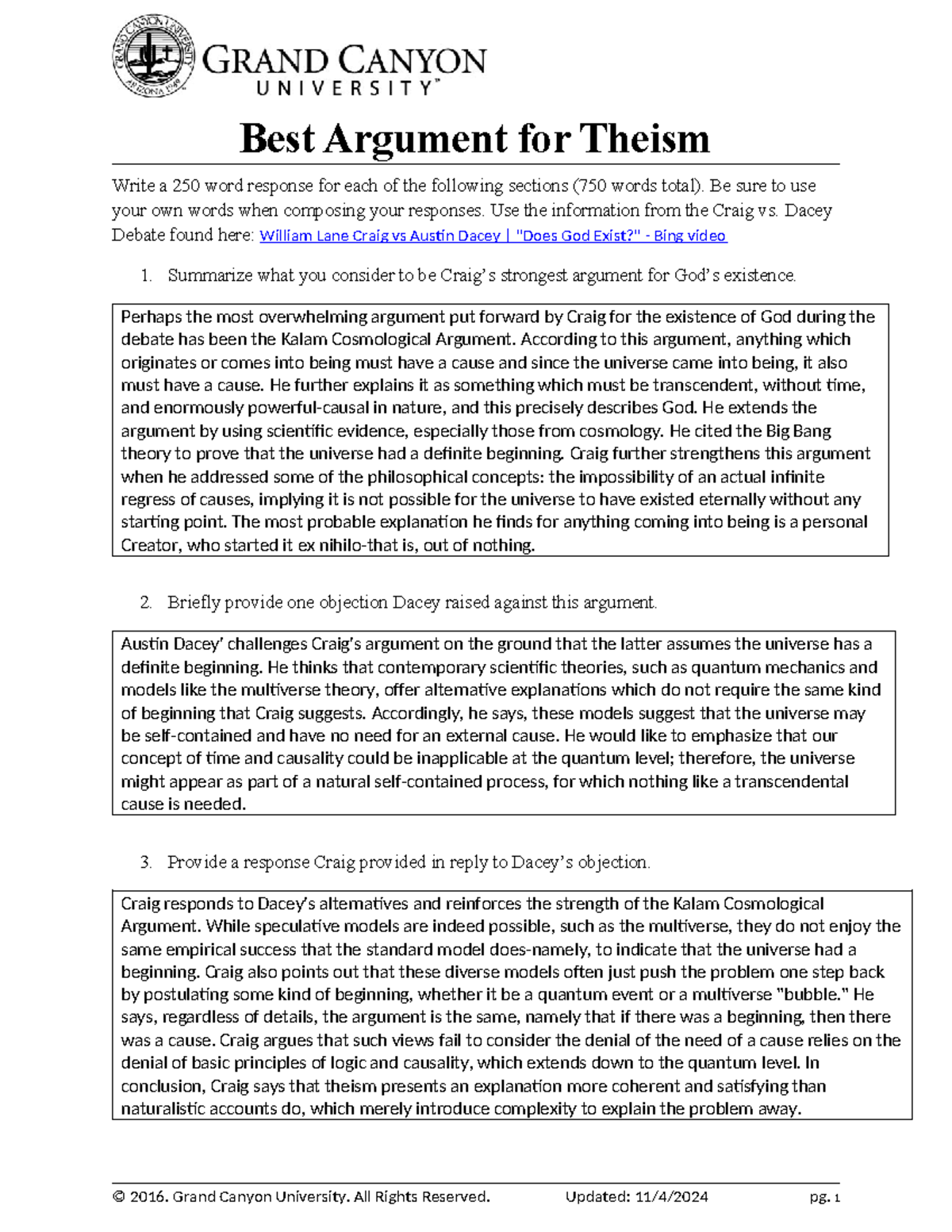 Best Argument for Theism Worksheet Fall 2024 - Best Argument for Theism ...