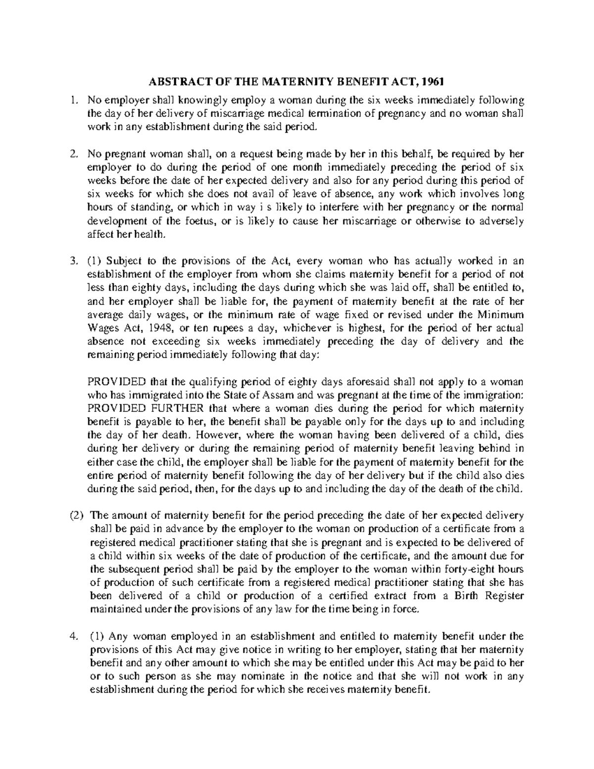 Abstract-maternity benefit - ABSTRACT OF THE MATERNITY BENEFIT ACT ...