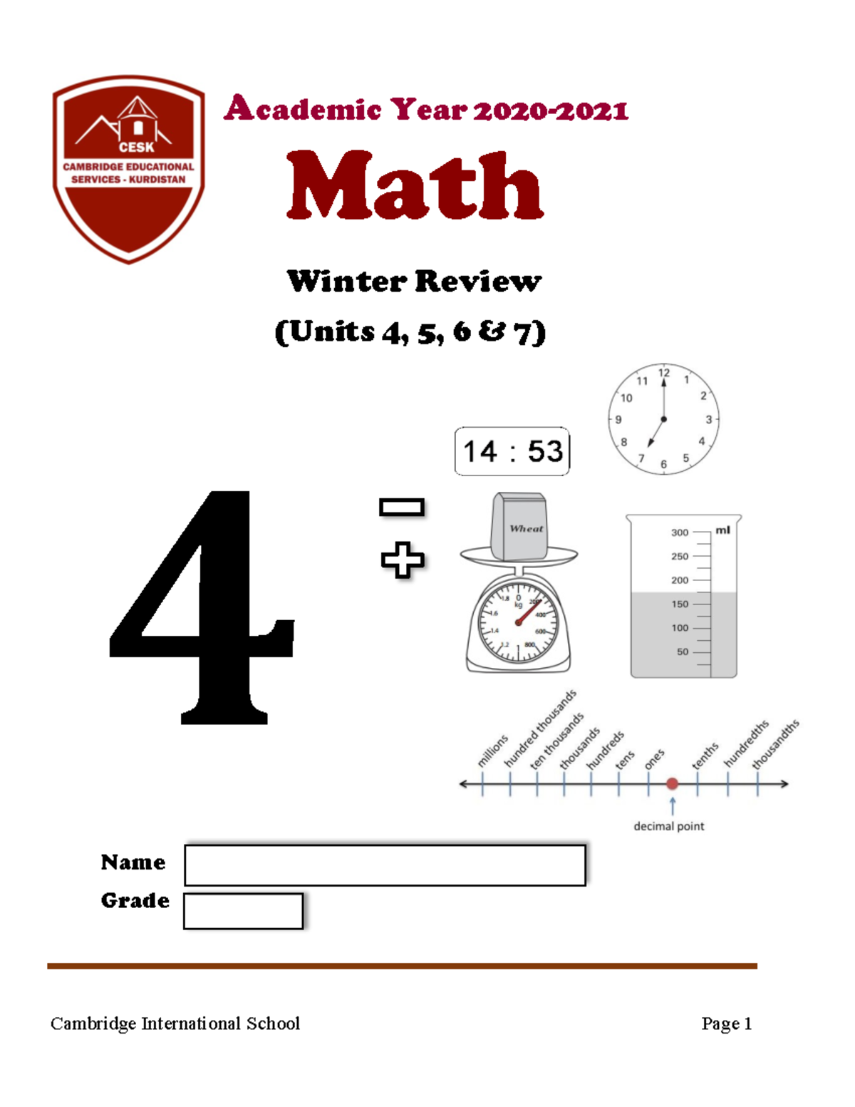 Stage 4 Math Review unit4 and5 - Cambridge International School Page 1 ...