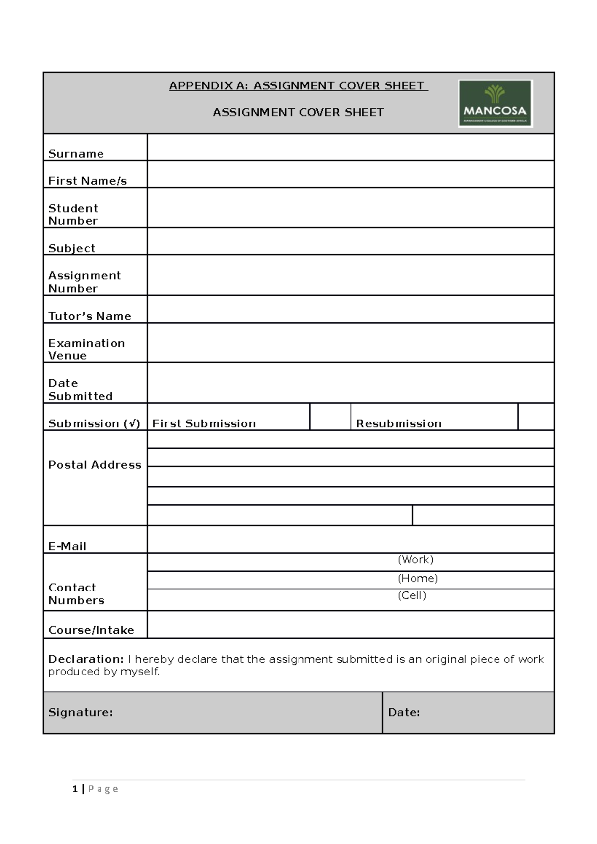 Business Communication Project - APPENDIX A: ASSIGNMENT COVER SHEET ...