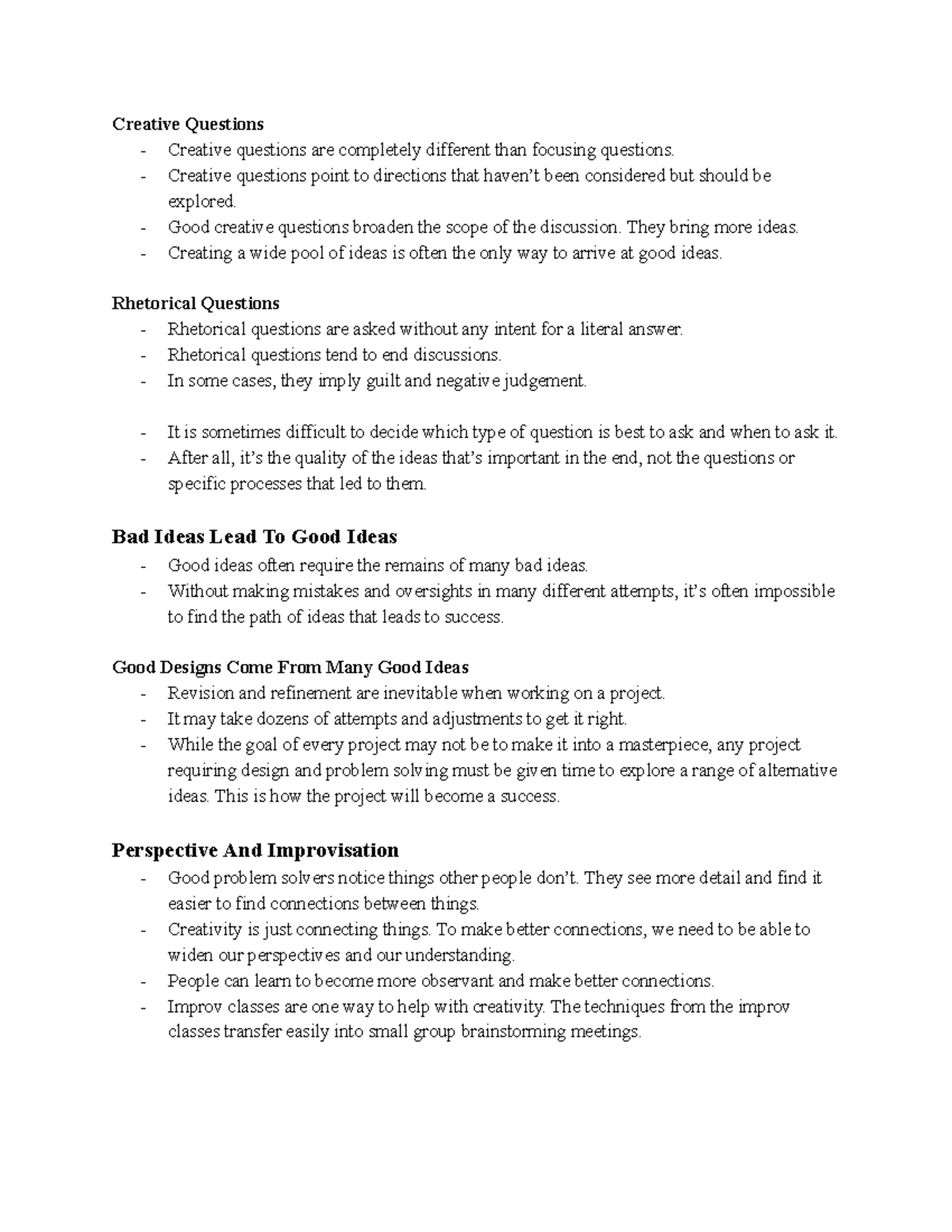 GH 299 - Chapter 5 Briefing - Creative Questions - Creative questions ...