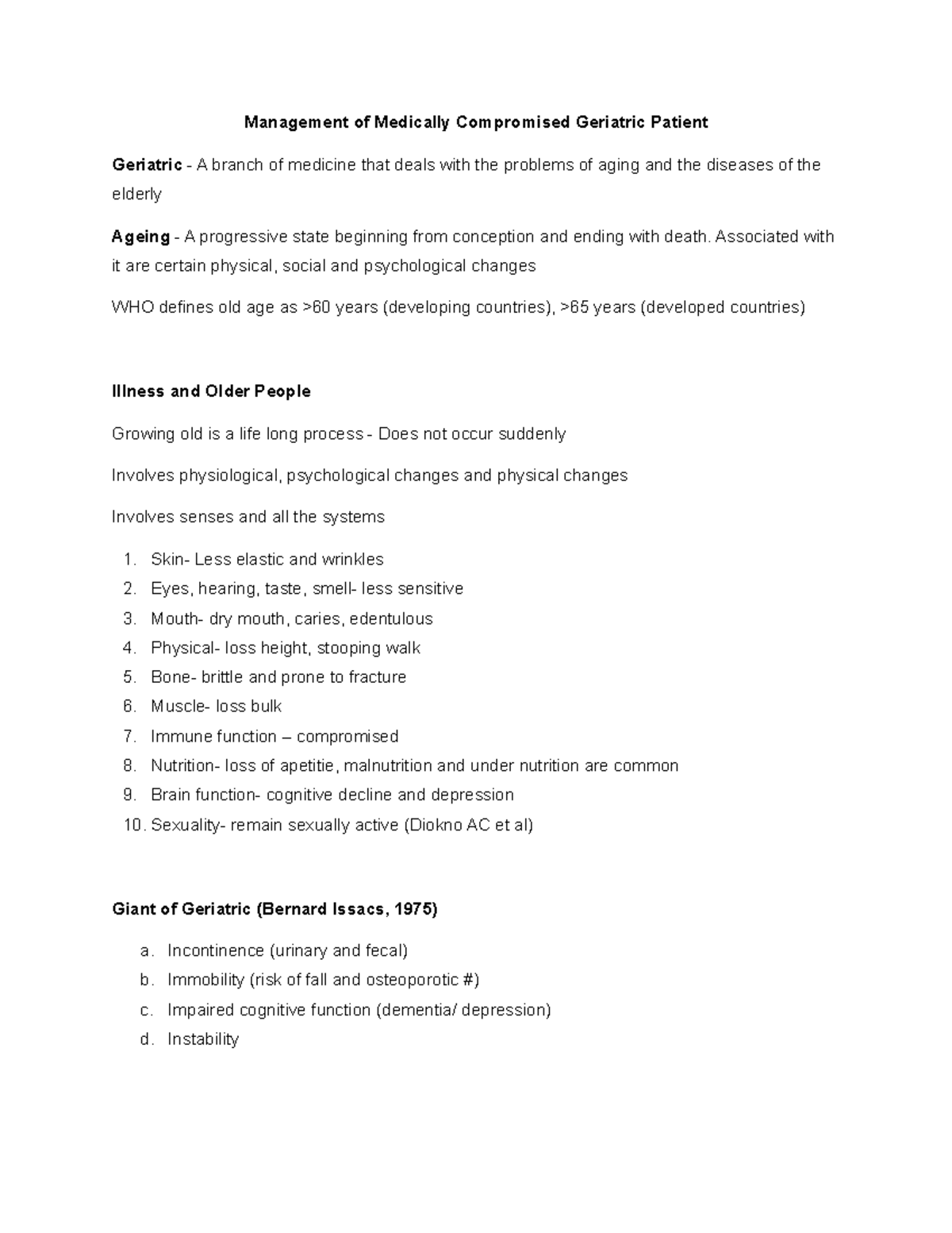 Management of Medically Compromised Geriatric Patient - Associated with ...