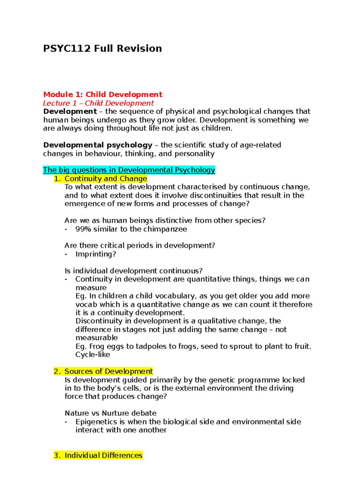 Child Development - Practice Questions - PSYC112 Full Revision Module 1 ...